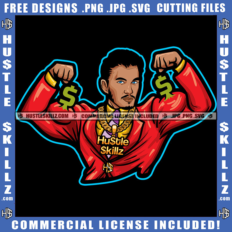 Businessman Classy Suit Gold Chain Flexing Muscles Strong Exercise Str ...